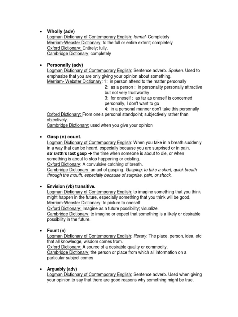 Wholly (Adv) : Entirely Fully | PDF | Dictionary | English Language