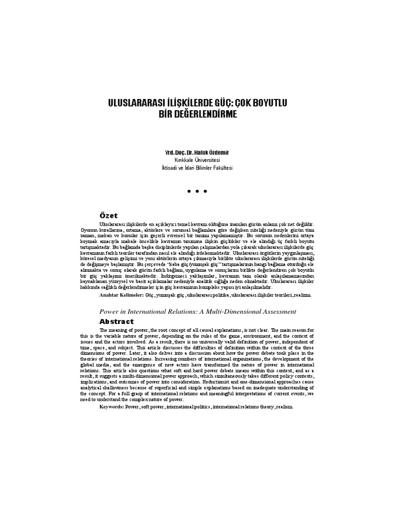 Haluk Özdemir - Uluslararas Iliskilerde Guc PDF | PDF