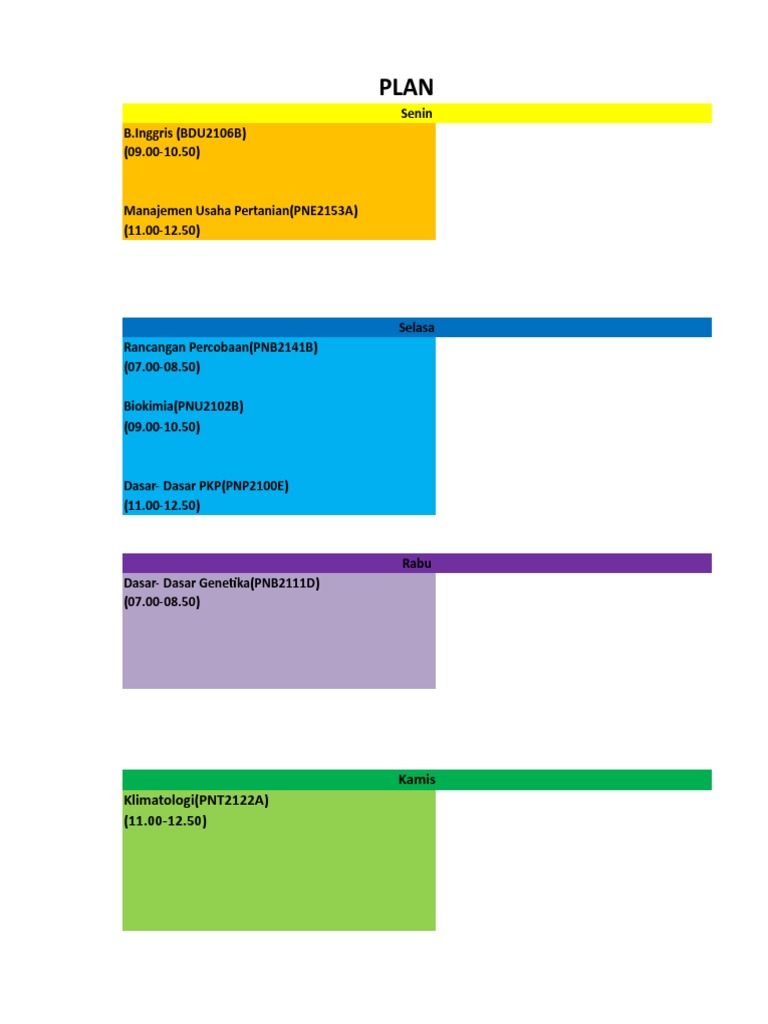 Plan Jadwal Kuliah | PDF