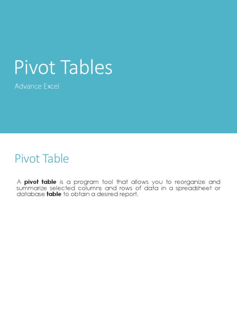 Pivot Tables: Advance Excel | PDF | Teaching Methods & Materials