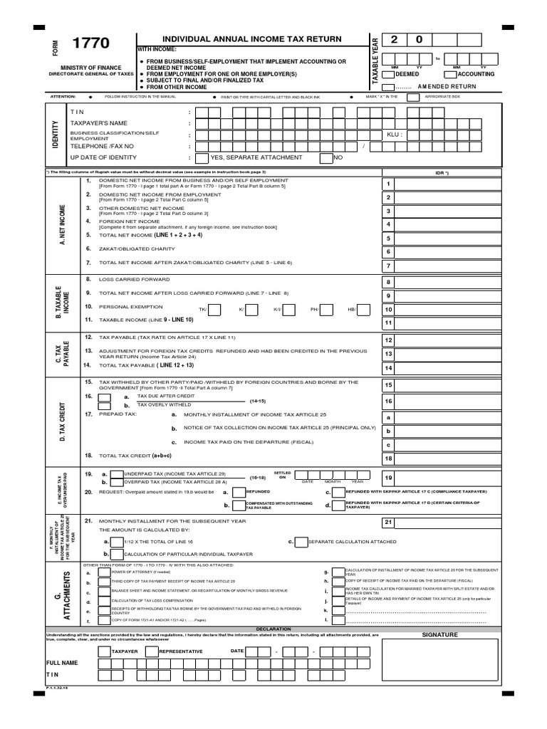 Individual Annual Income Tax Return Form for Tax Year 20XX to 20YY ...