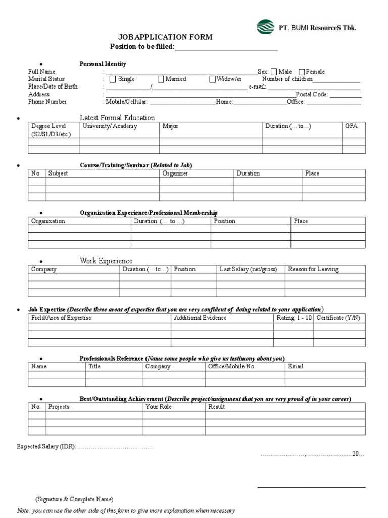 Latest Formal Education: Job Application Form Position To Be Filled | PDF