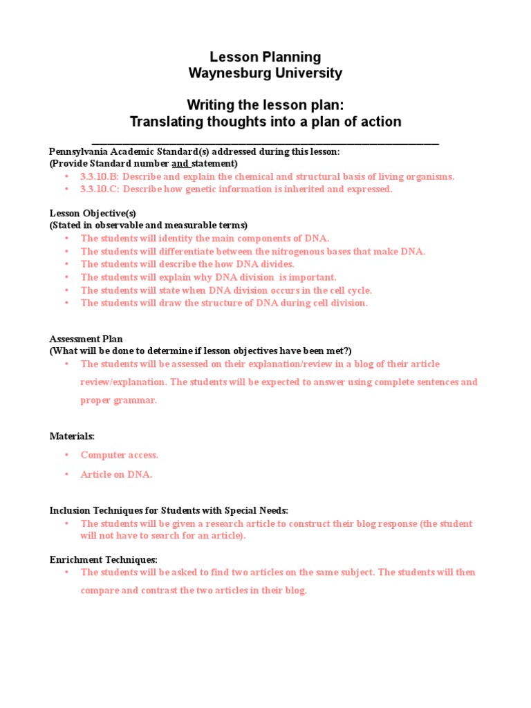 DNA Lesson Plan for Students | PDF | Dna | Cell Cycle