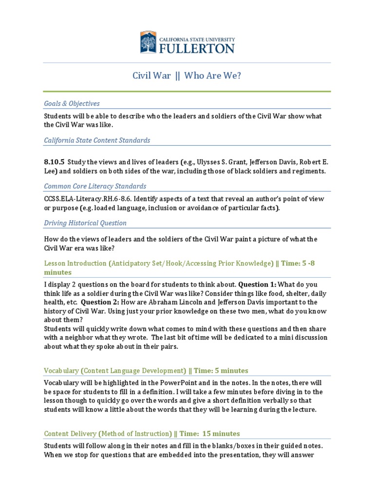 442s Lesson Plan-Who Are We | PDF | American Civil War | Applied Psychology