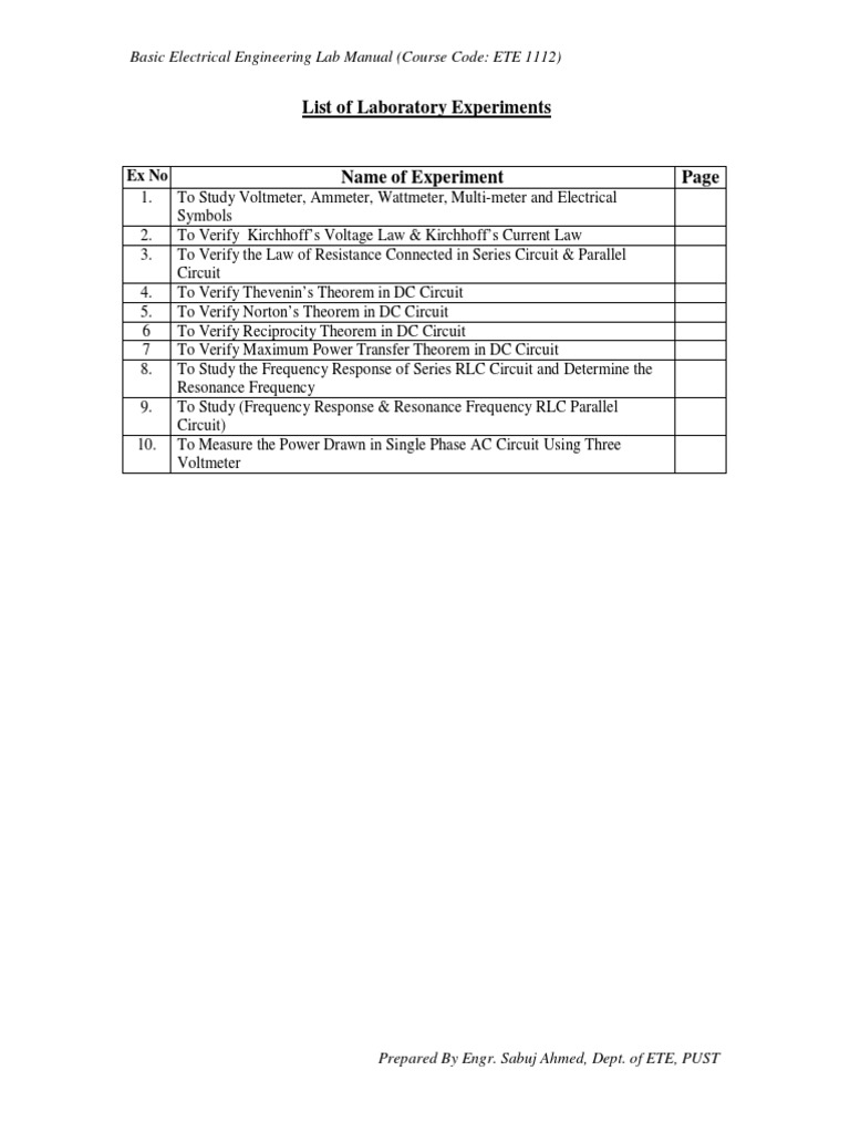 ETE 1112 - Basic Electrical Engineering Lab Manual | PDF | Series And ...