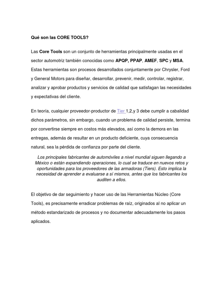 Qué Son Las Core Tools | PDF | Calidad (comercial) | Estadísticas