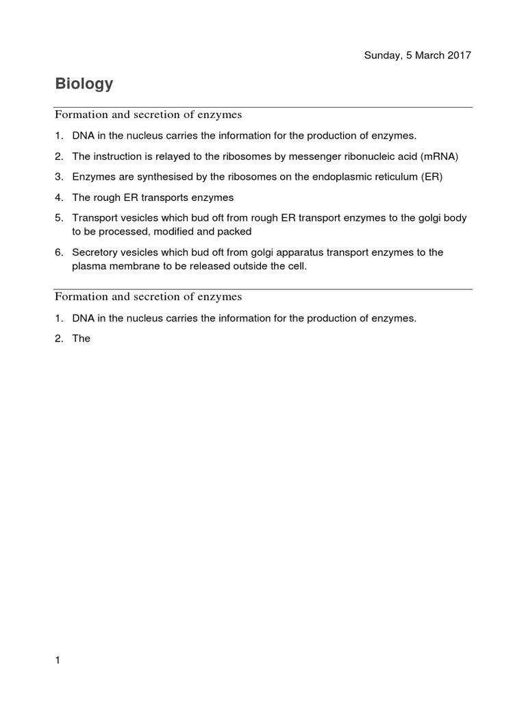 Enzyme Formation and Secretion Process | PDF | Science & Mathematics