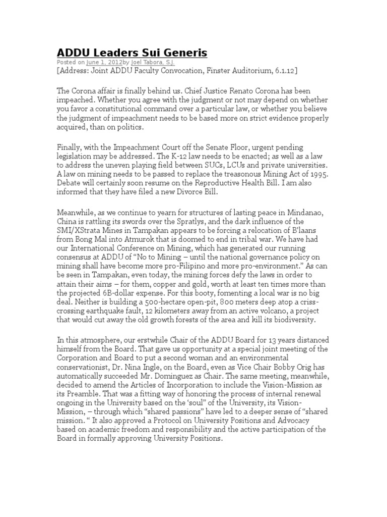 ADDU Leaders Sui Generis | PDF | Interfaith Dialogue | Leadership