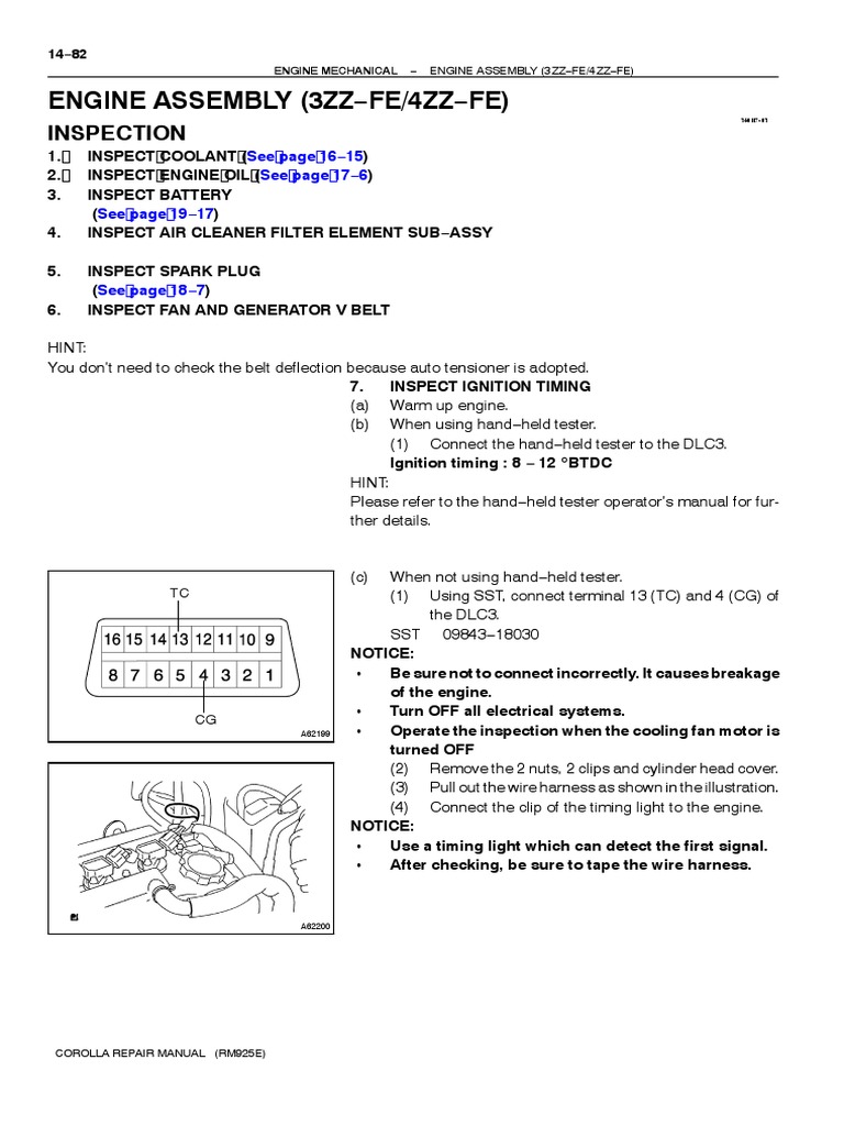 Engine Assembly (3Zz Fe/4Zz Fe) : Inspection | PDF | Ignition System ...