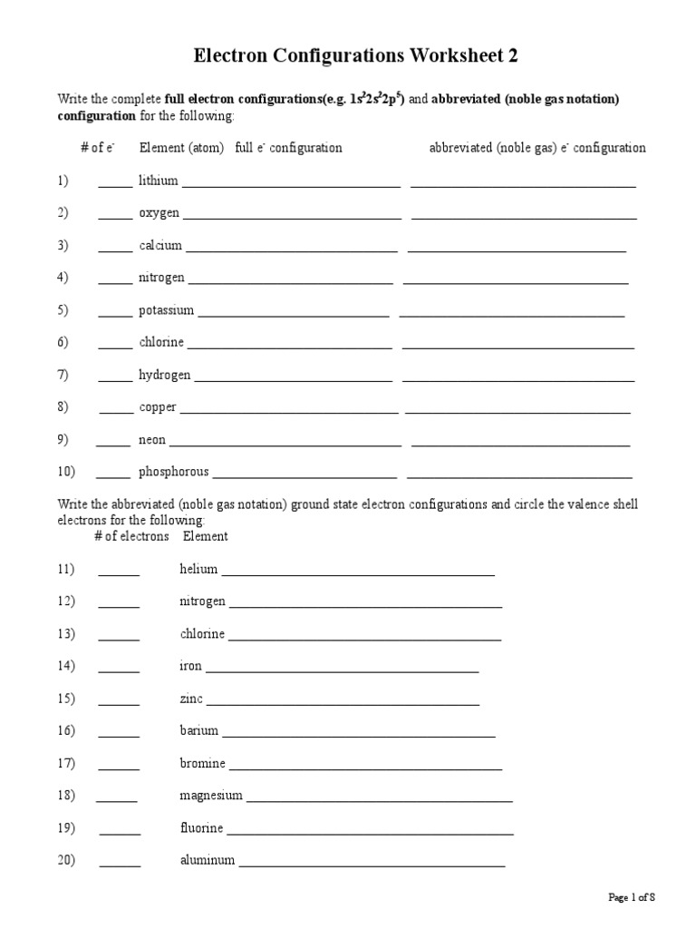 Electron Configurations Worksheet 2 | PDF | Electron Configuration ...