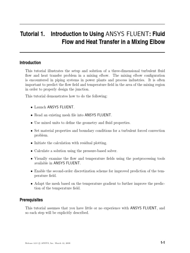 Ansys - Fluent - Fluid Flow and Heat Transfer in A Mixing Elbow PDF | PDF