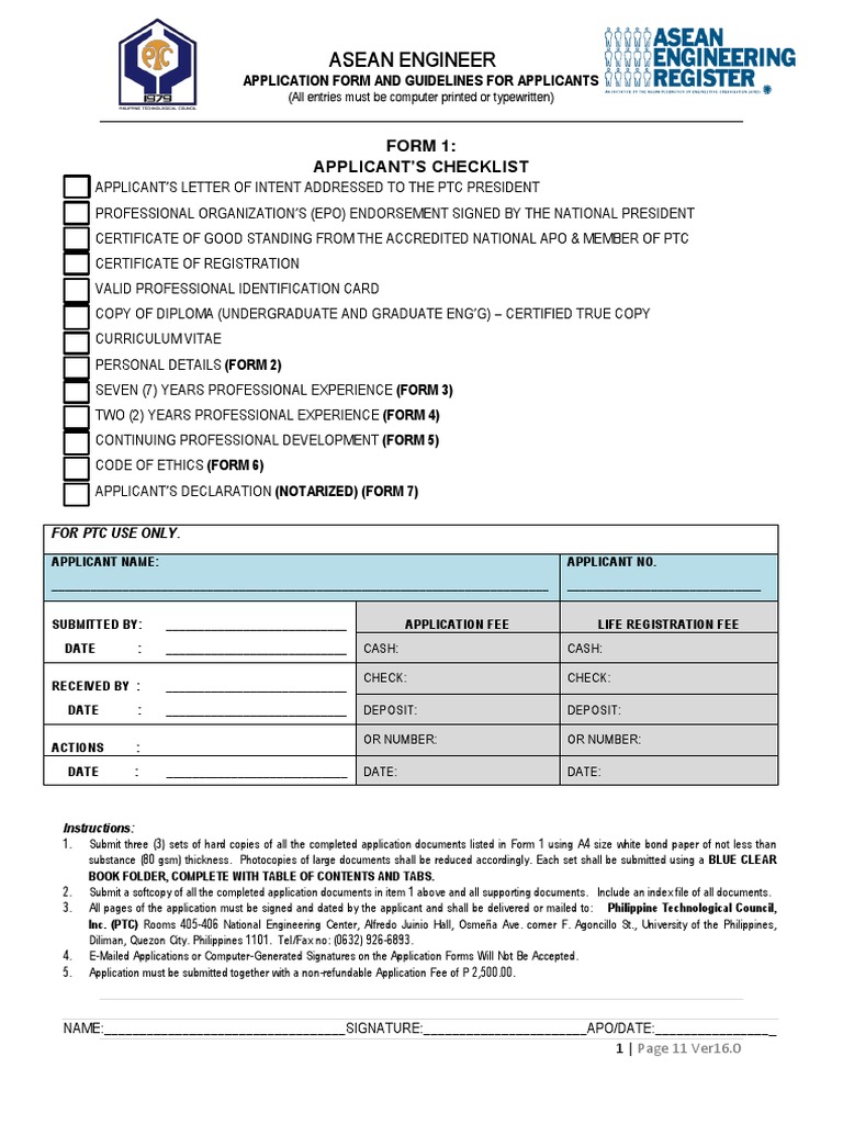 ASEAN Engineer Registry AER Form 2016 Final | Profession | Employment