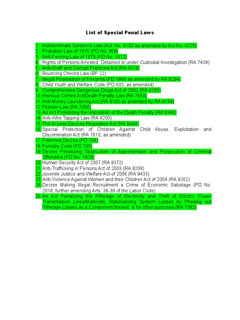 Special Penal Laws Overview | PDF