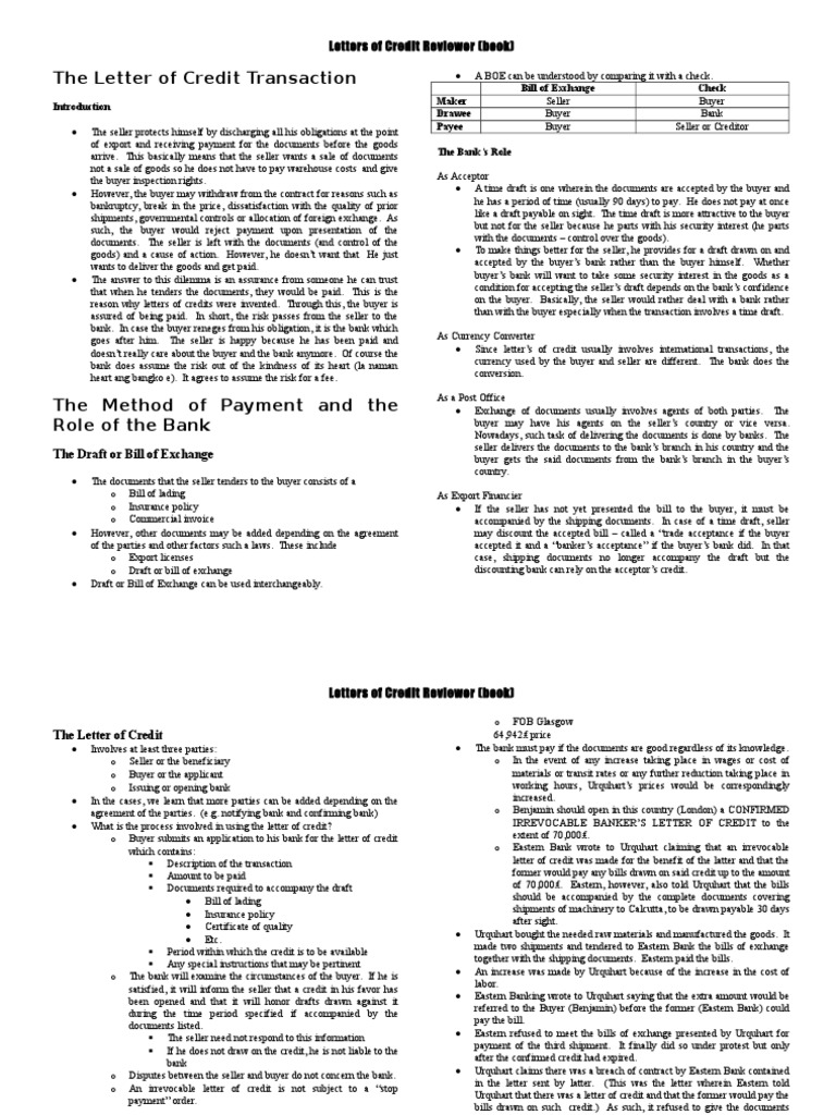 Letters of Credit | Letter Of Credit | Bill Of Lading