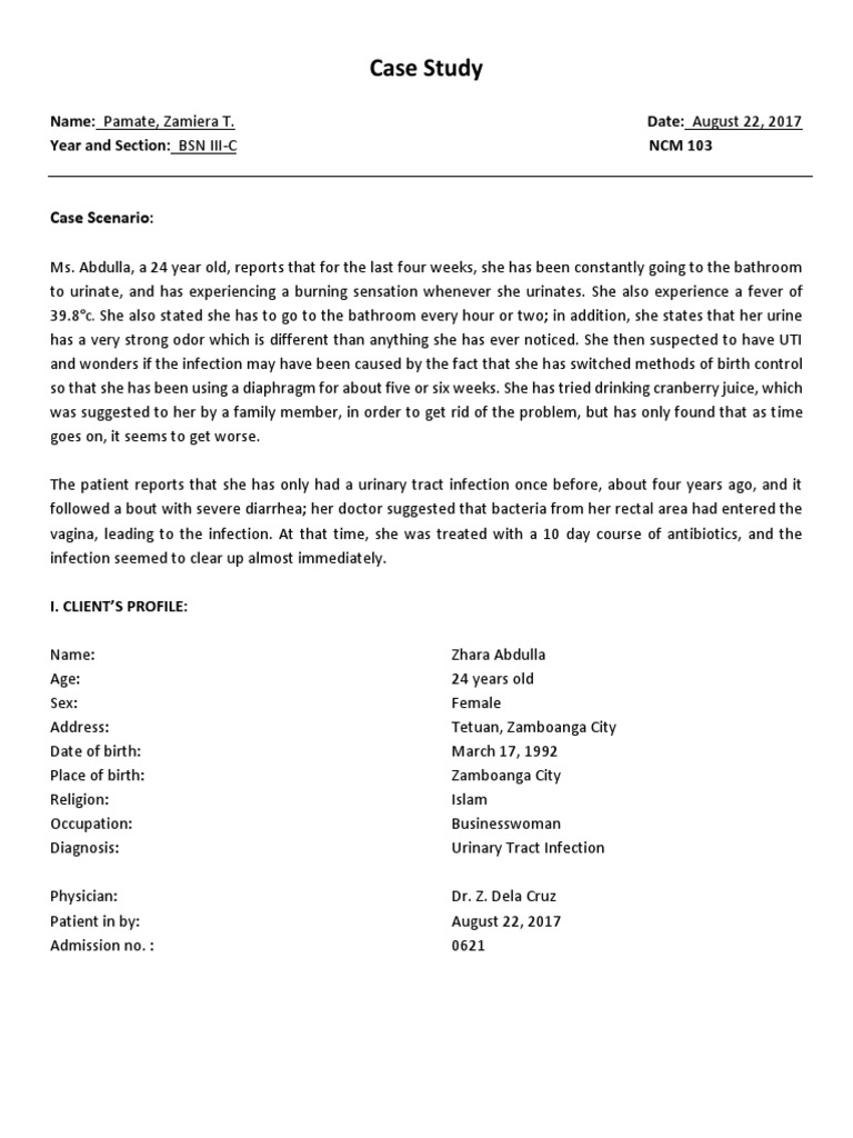 UTI Case Study | PDF | Urinary Bladder | Urinary System