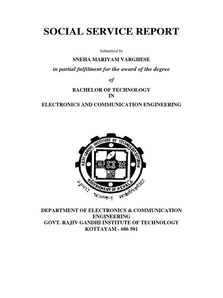 Social Service Report: in Partial Fulfilment For The Award of The ...