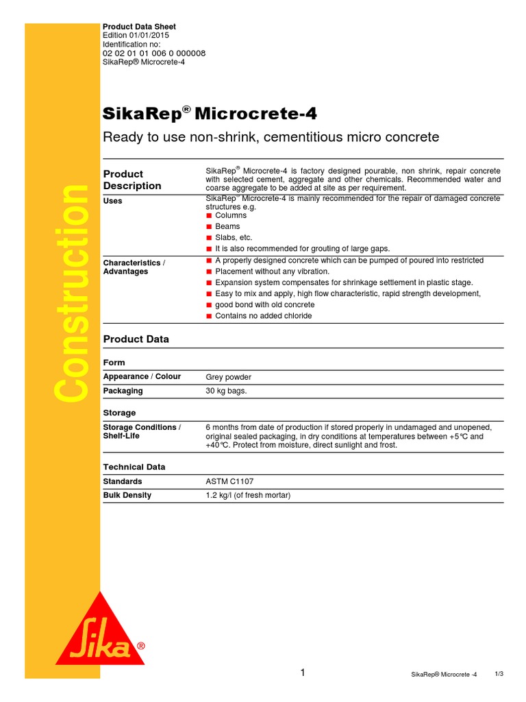 Sikarep Microcrete-4: Ready To Use Non-Shrink, Cementitious Micro ...