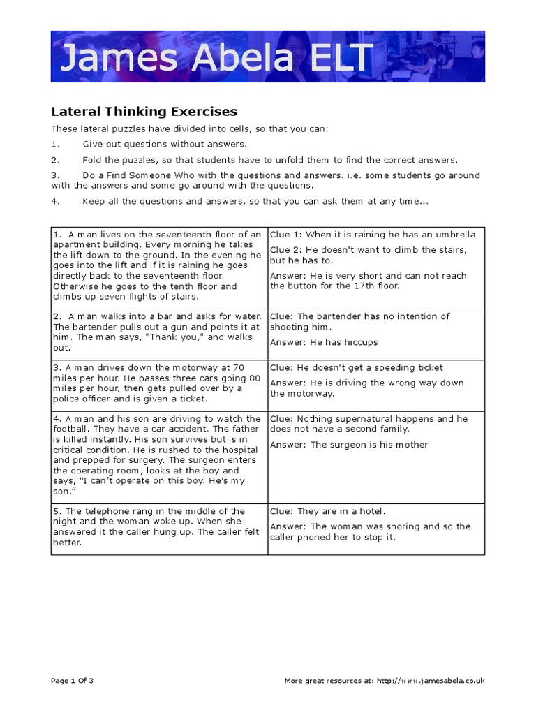 Lateral Thinking Puzzles with Answers | PDF