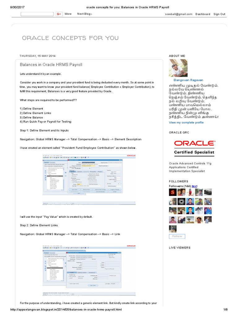 Oracle Concepts For You - Balances in Oracle HRMS Payroll | PDF | Oracle Database | Payroll