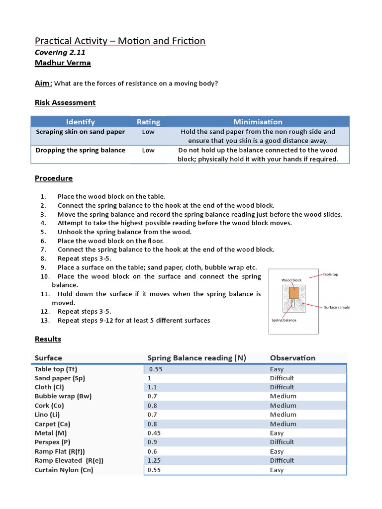 Practical Activity Motion and Friction | PDF | Friction | Force