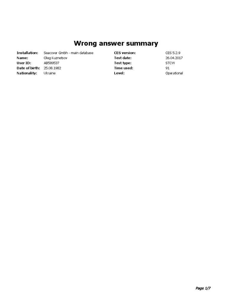 CES Wrong Answer Summary | PDF | Ships | Transport