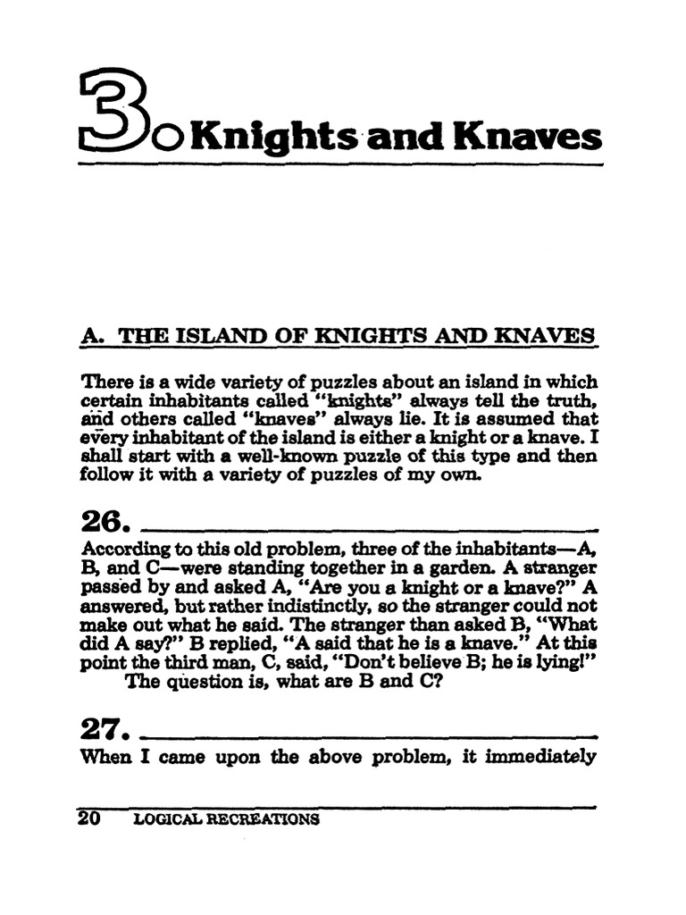 Chapter 3 Knights and Knaves Riddles | PDF