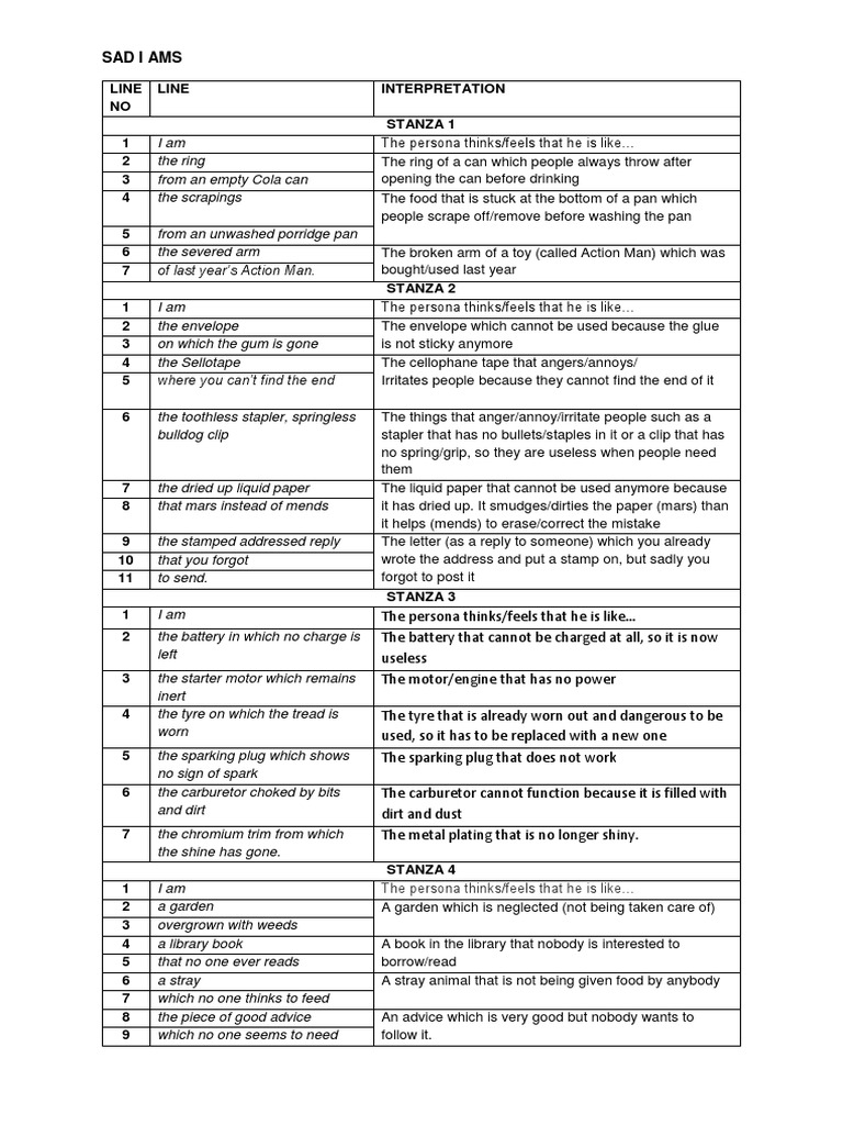 SAD I AMS Poem Exercise | PDF | Nature