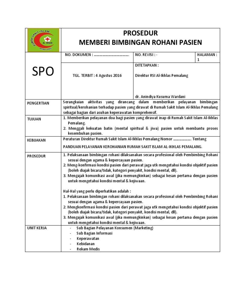 Sop Pelayanan Bimbingan Rohani Rsi-Ai PML | PDF