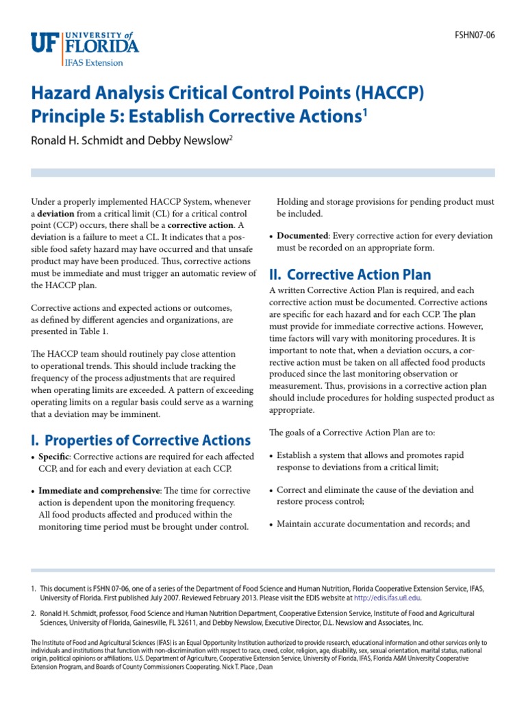 5 Establish Corrective Actions | PDF | Hazard Analysis And Critical ...