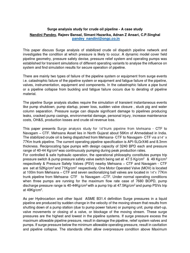 Surge Analysis Study For Crude Oil Pipeline - A Case Study Nandini ...