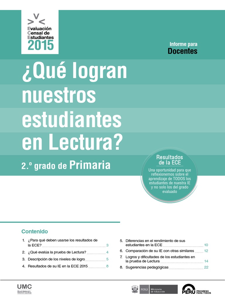 Docente Primaria Lectura ECE 2015 PDF | PDF | Lectura (proceso) | Educación primaria