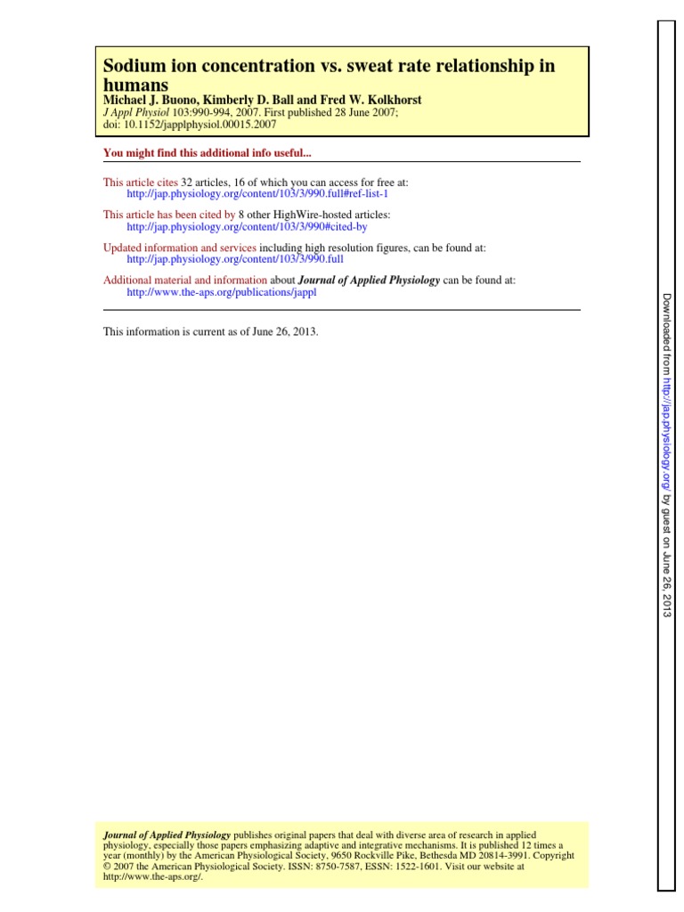 Sodium Vs Sweat Rate Relationship | PDF | Perspiration | Heart Rate