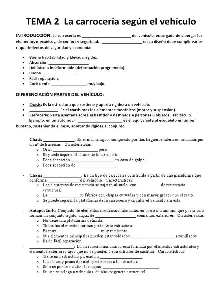 TEMA 2 La Carrocería Según El Vehículo | PDF | Chasis | Estilos de carrocería