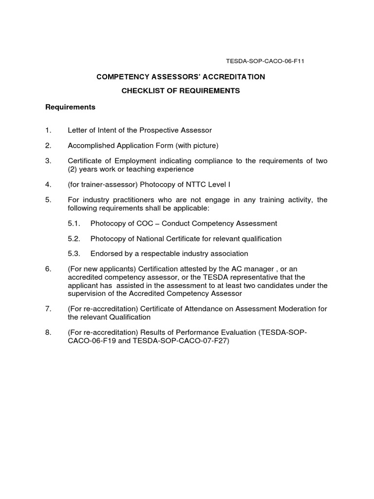 Regular Accreditation of Competency Assessors - Forms With ID | PDF ...