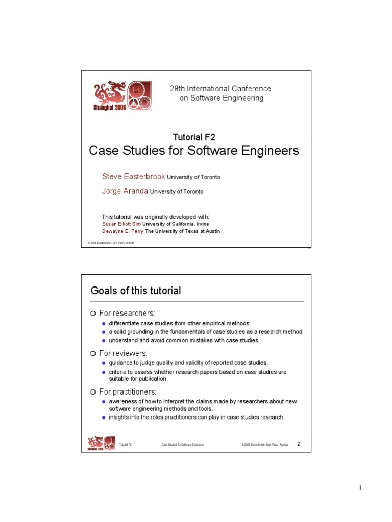 Case Studies For Software Engineers: Goals of This Tutorial | PDF