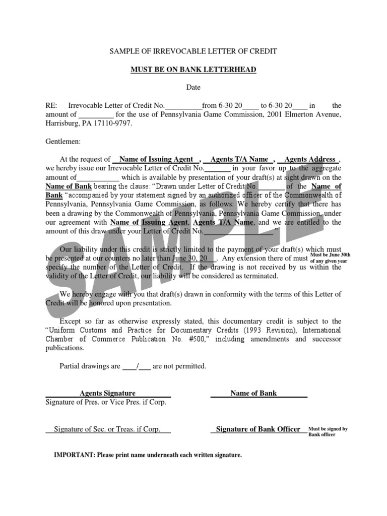 Sample of Irrevocable Letter of Credit | Download Free PDF | Letter Of ...