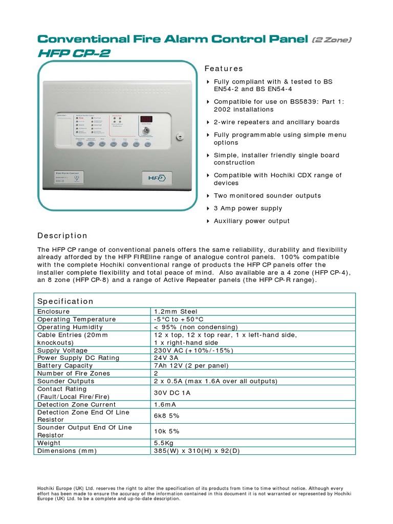 6 - Conventional 2-Zone Fire Alarm Control Panel - HFP CP-2 | Download ...