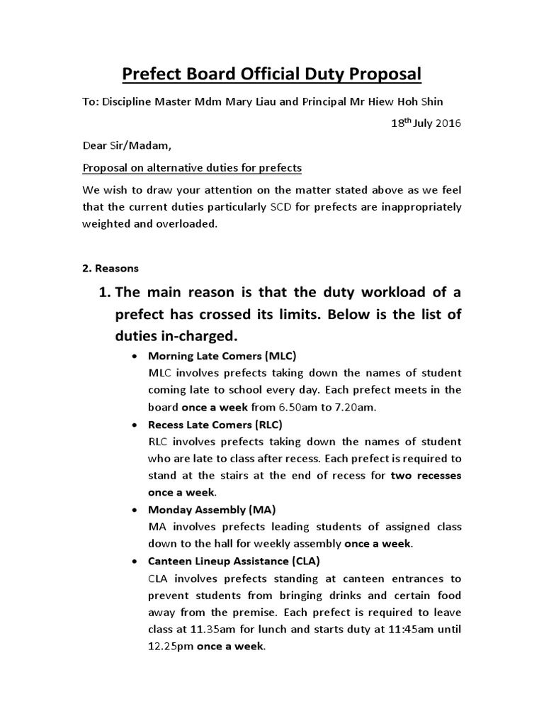 Prefect Board Official Duty Proposal | PDF | Further Education