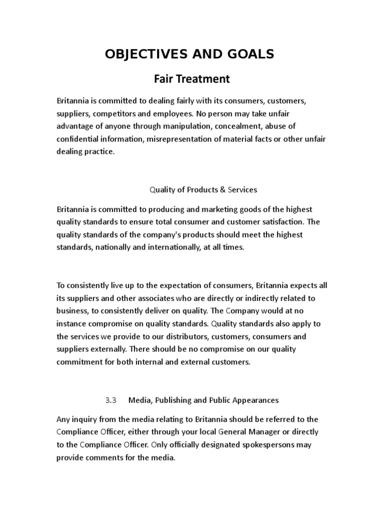 Objectives and Goals Fair Treatment | PDF | Accounting | Audit