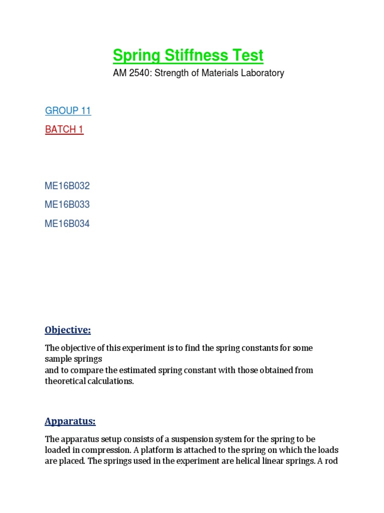Spring Stiffness Test: Group 11 | Download Free PDF | Bending | Stiffness