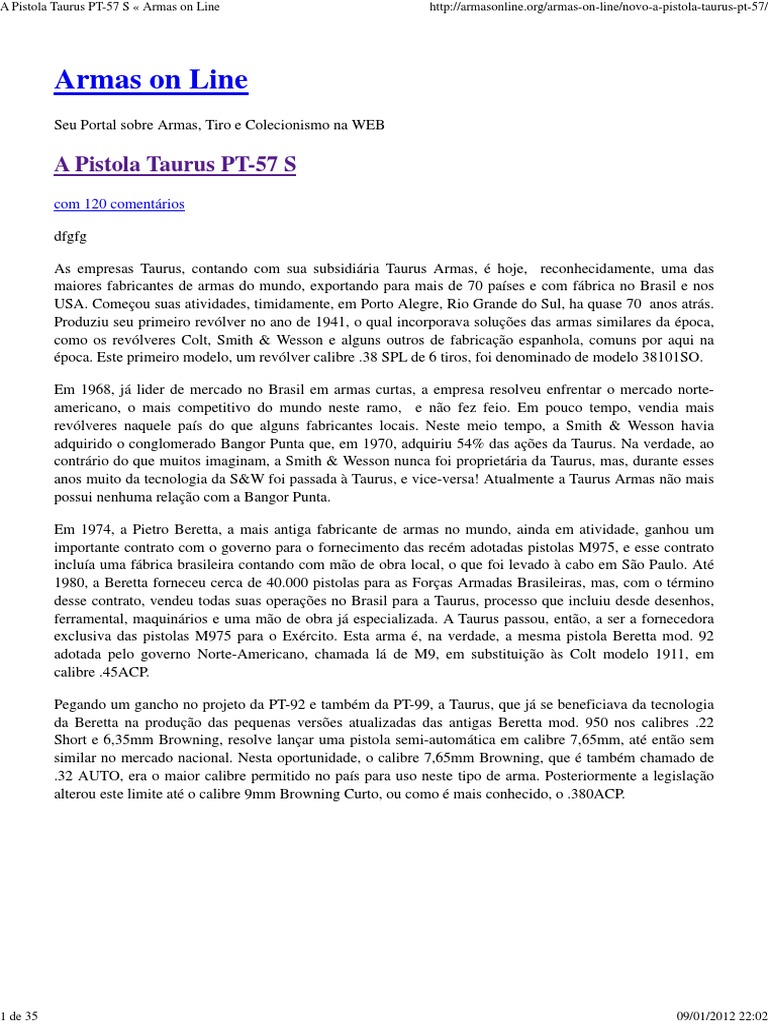 A Pistola Taurus PT-57 S Armas On Line | PDF | Calibre | Armas de fogo