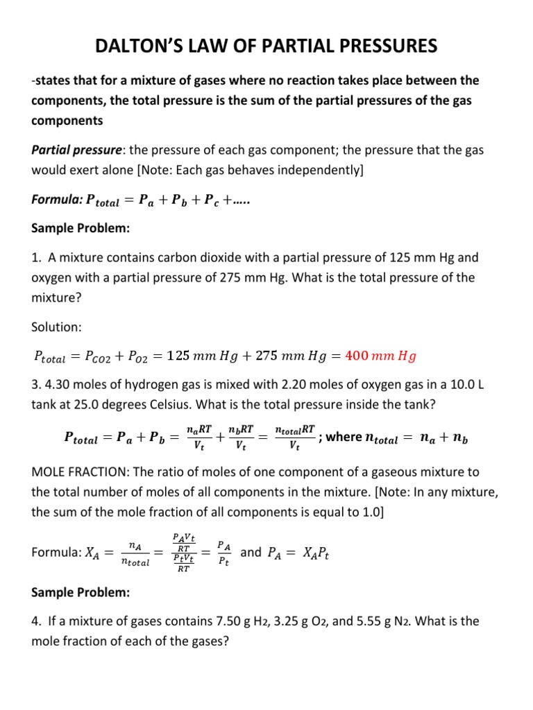 Dalton'S Law of Partial Pressures | PDF | Stoichiometry | Gases
