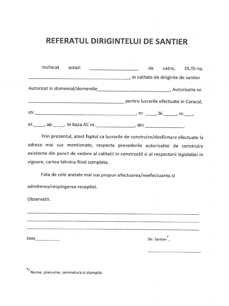 Referat Diriginte Santier Model | PDF