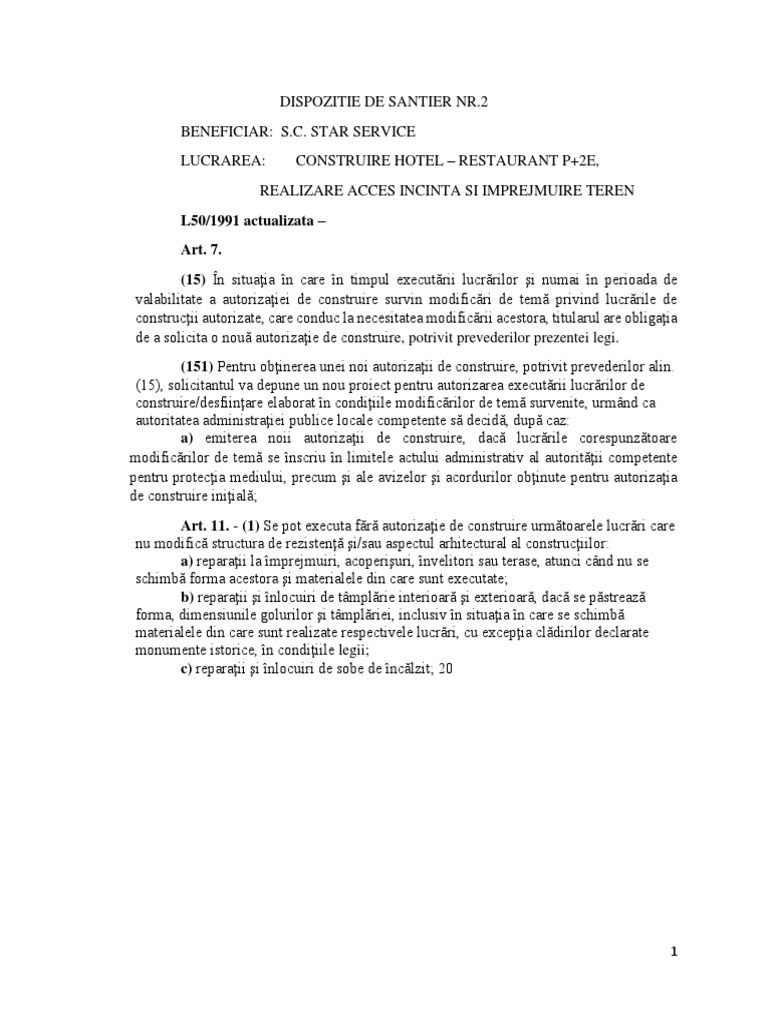 Dispozitie de Santier NR 2 | PDF