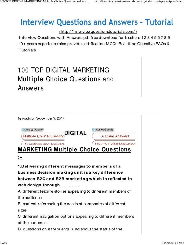 G - 100 Top Digital Marketing Mcqs | PDF | Digital Marketing | Search ...