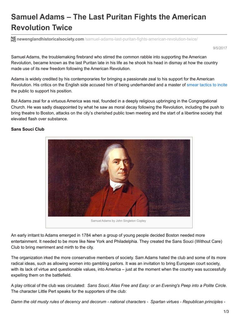 Samuel Adams The Last Puritan Fights The American Revolution Twice ...