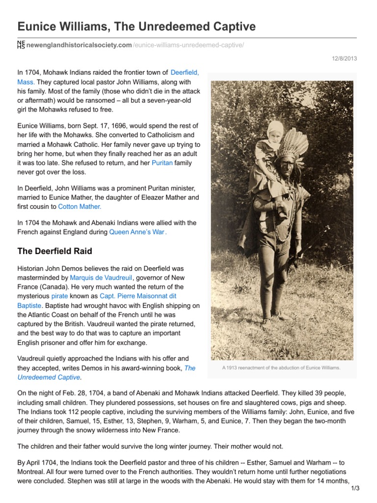 Eunice Williams: The Unredeemed Captive | PDF | Unrest | Religion And ...