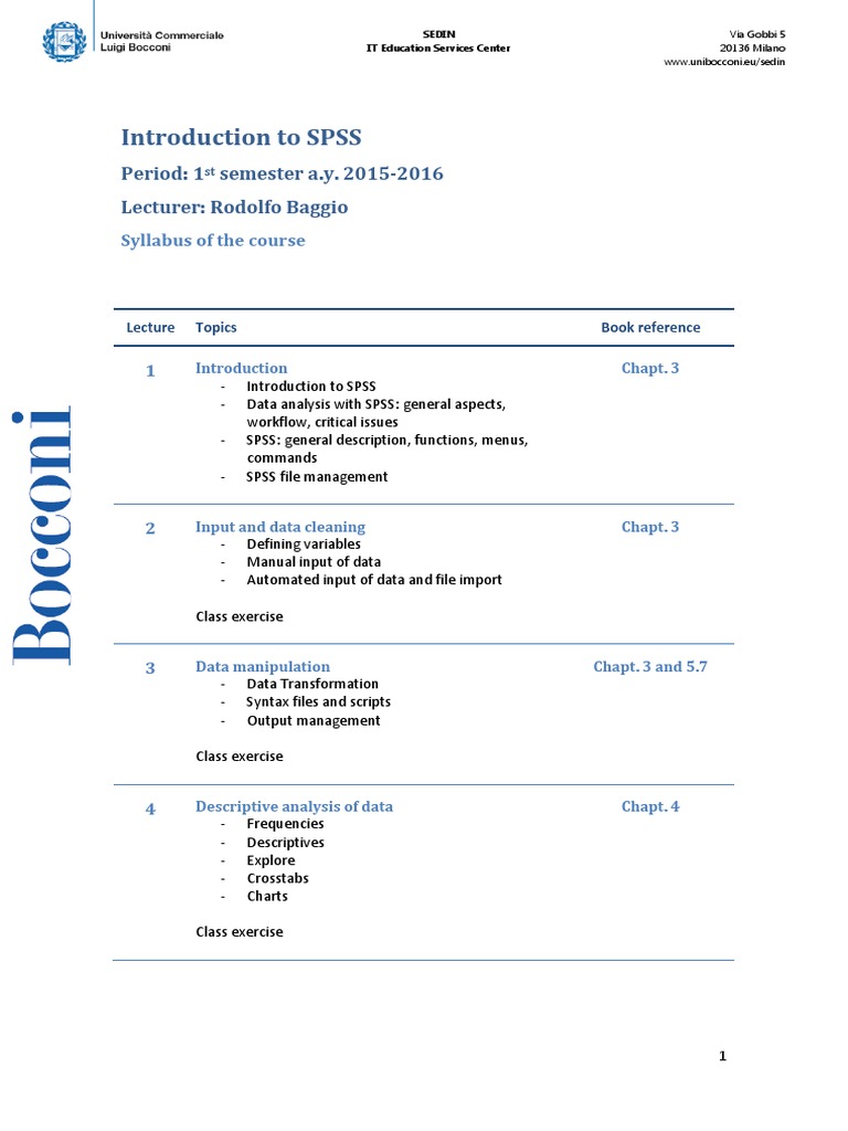 Course Syllabus Introduction To SPSS | PDF | Spss | Regression Analysis