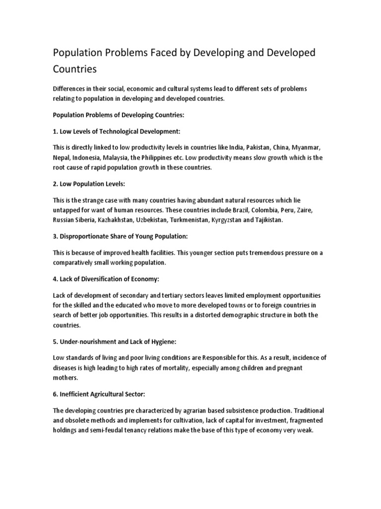 Population Problems Faced by Developing and Developed Countries | PDF ...