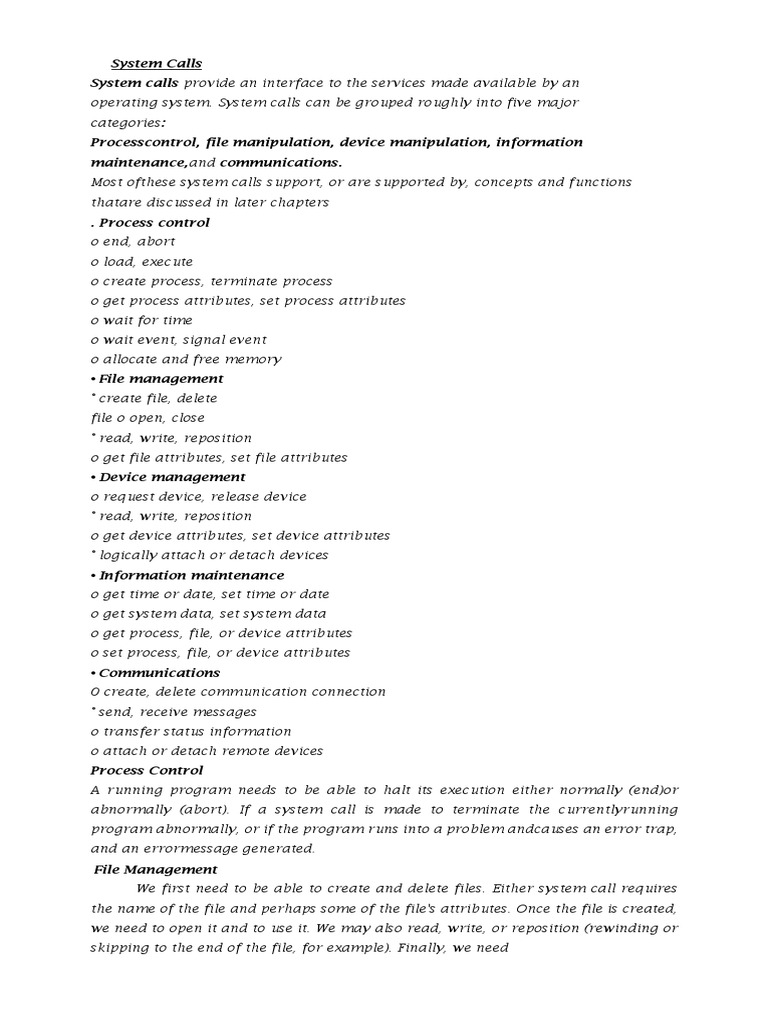 Define A System Call and Types of System Calls | PDF | Computer File ...